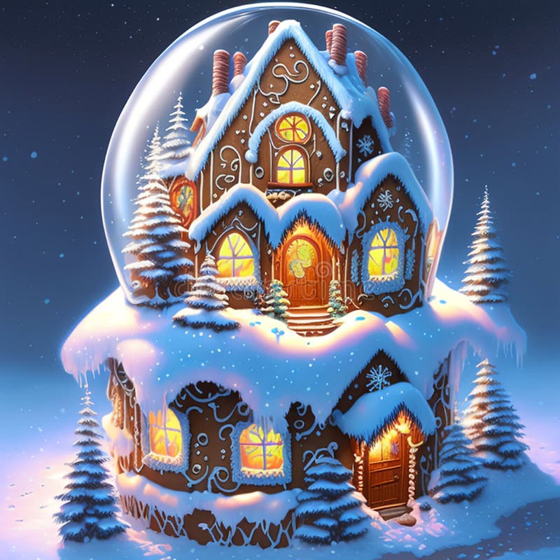 Gorgeous Gingerbread House Inside a Snowglobe, AI Stock Illustration ...