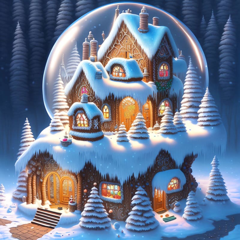 Gorgeous Gingerbread House Inside a Snowglobe, AI Stock Illustration ...