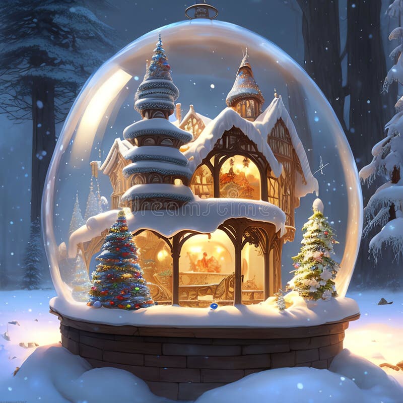 Gorgeous Gingerbread House Inside a Snowglobe, AI Stock Illustration ...