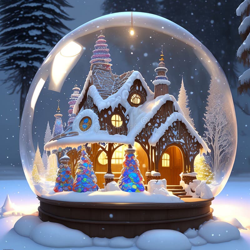 Gorgeous Gingerbread House Inside a Snowglobe, AI Stock Illustration ...