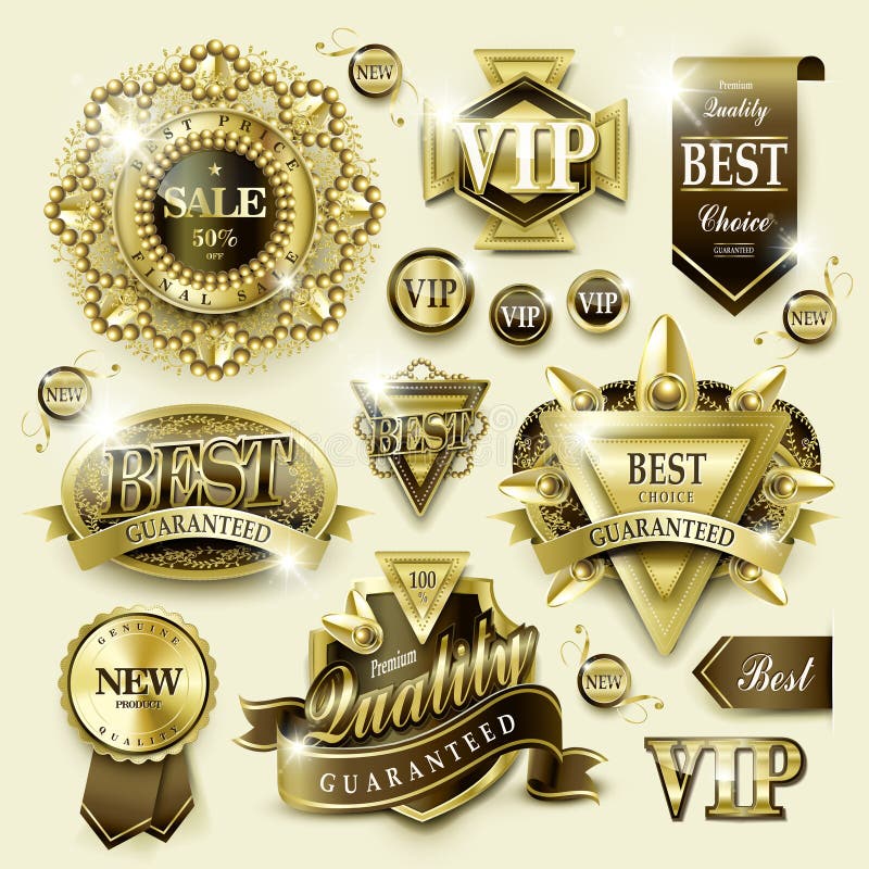 Gorgeous Golden Label Collection Set Stock Illustration - Illustration ...
