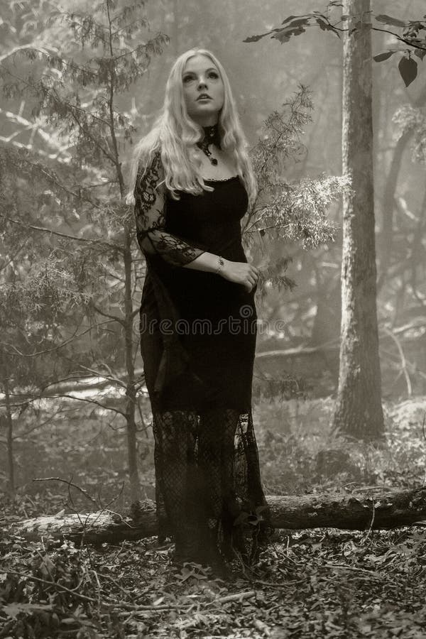A Lovely Gothic Model Acts in a Forest Environment Stock Image - Image ...
