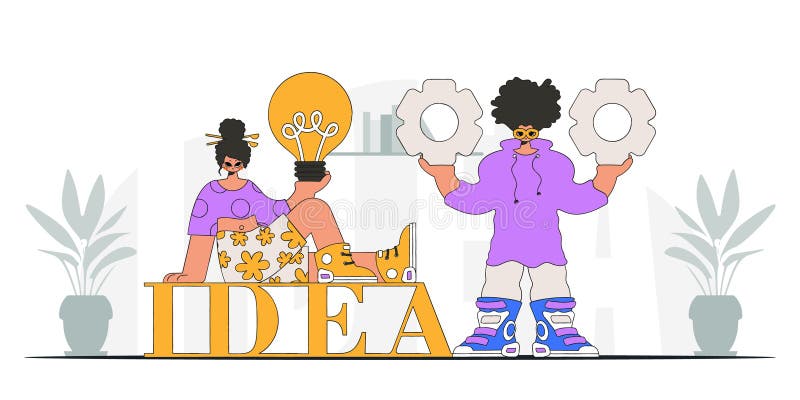 Gorgeous Guy and Girl Solves Problems and Generates Ideas. Light Bulb ...