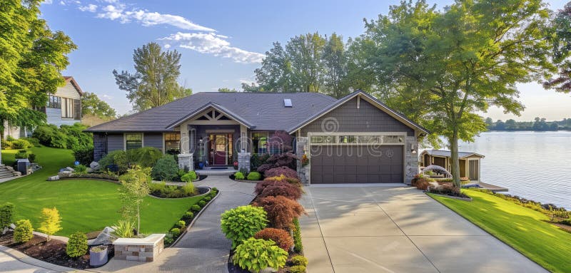 A Gorgeous Home with a Garage, Overlooking the Lake with a Vast Front ...