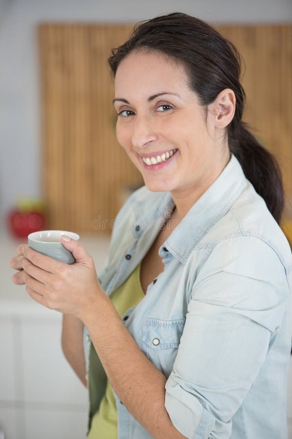 Gorgeous Lady Drinking Coffee Happy Stock Photo - Image of enjoyment ...