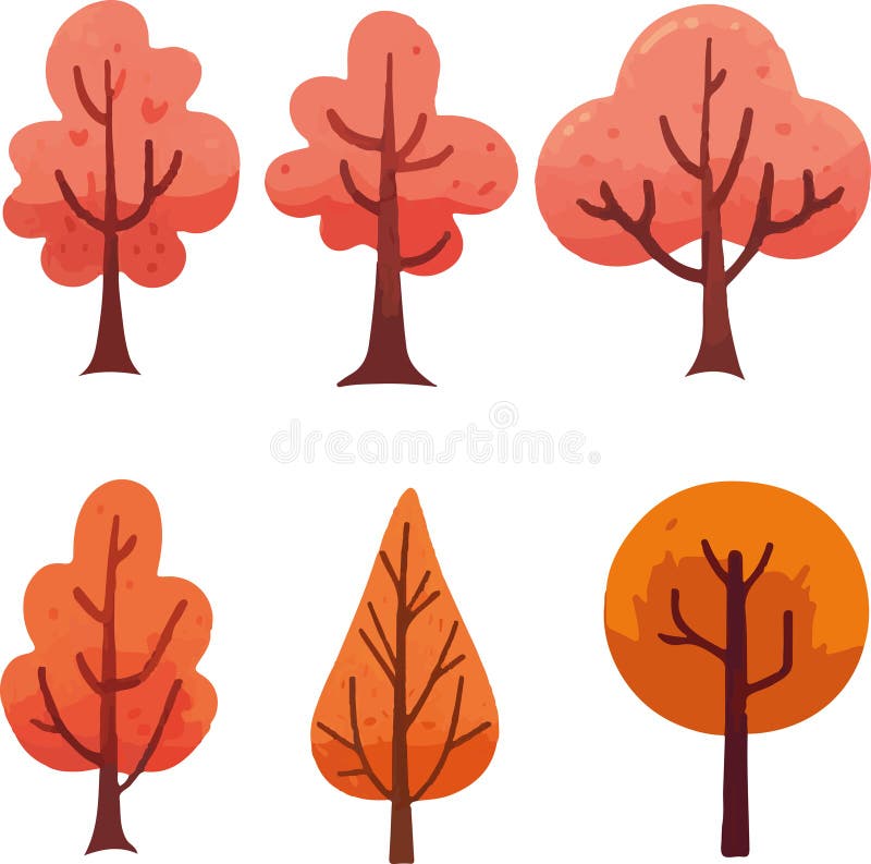 Gorgeous and Lovely Cartoon Autumn Trees Art Vector Set Stock ...