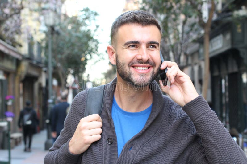 Gorgeous Man Calling by Phone Outdoors Stock Image - Image of people ...