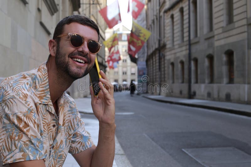 Gorgeous Man Making a Phone Call in the Middle of the Street Stock ...