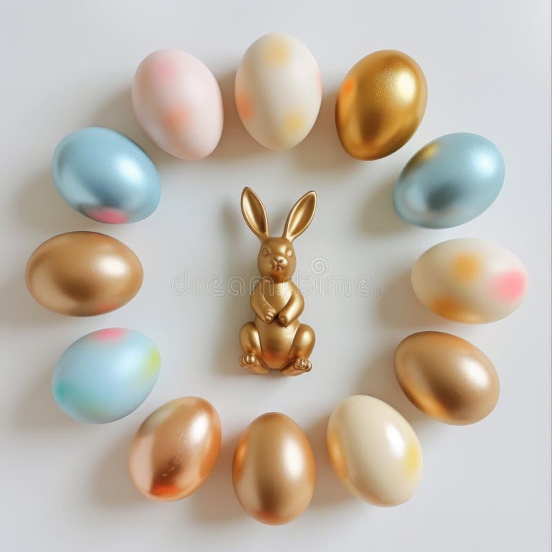 Gorgeous Minimalist Easter Backdrop Adorned with Vibrant Eggs, a Golden ...