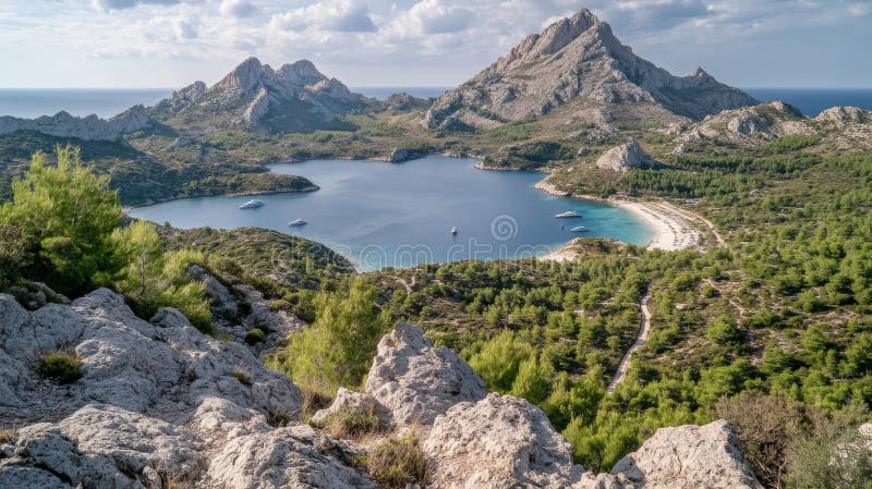 Gorgeous Oceanfront Scene: Cerulean Sea Meets Emerald Slopes Stock ...