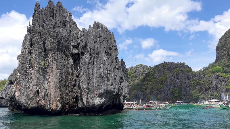 Gorgeous Rock View on the Beach and Boat with Bright Blue Sky Stock ...