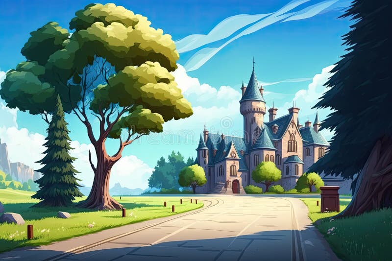 Gorgeous Scenery Along the Road To the Castle Stock Illustration ...