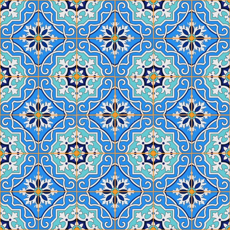 Gorgeous Seamless Patchwork Pattern from Blue Moroccan Tiles Stock ...