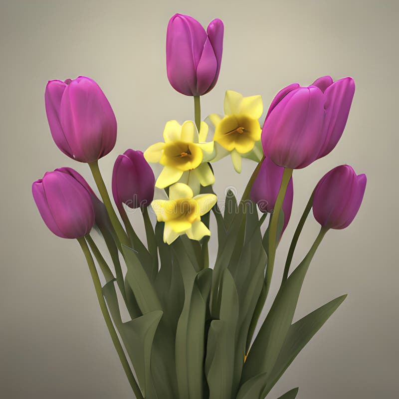 Gorgeous Spring Tulip Bouquet, Greeting Card Stock Illustration - Illustration of spring ...