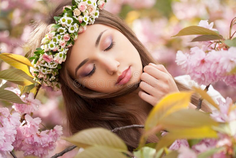 Gorgeous spring woman. stock photo. Image of person, closed - 70436512