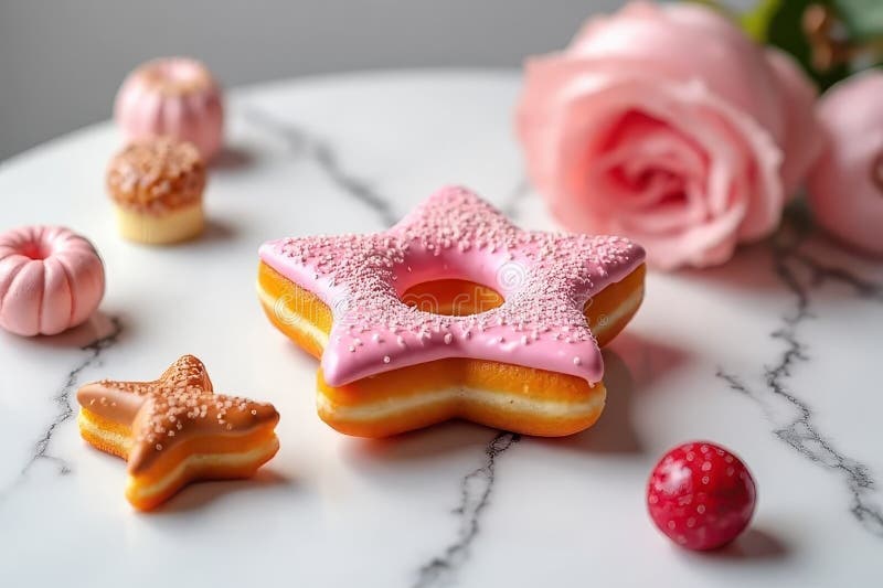Gorgeous Star-shaped Donut Arrangement on a Marble Tabletop Stock ...