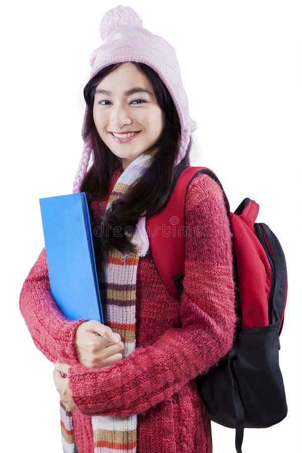 Gorgeous Student Wearing Winter Clothes in Studio Stock Photo - Image ...