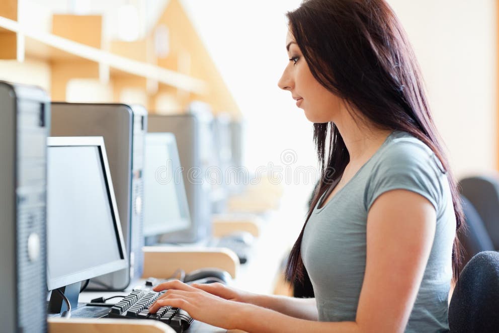 Gorgeous Student Working with a Computer Stock Image - Image of college ...
