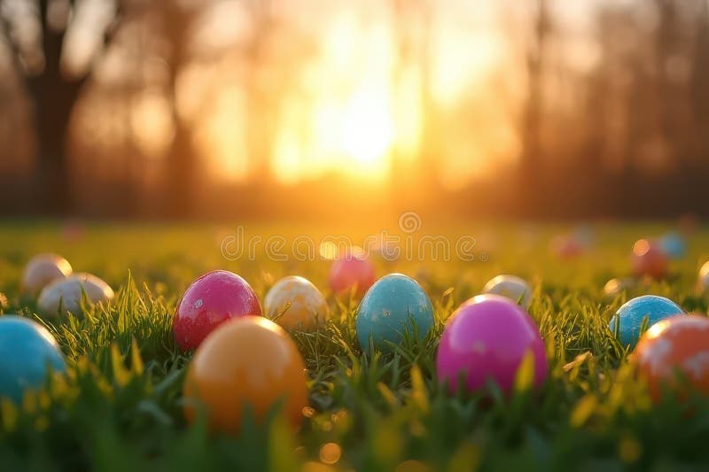 Gorgeous Sunset View Featuring Hidden Easter Eggs Stock Illustration ...