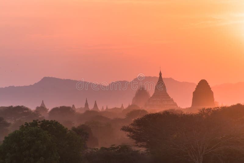 Gorgeous Sunset and View of the Temples in Bagan Stock Image - Image of ...