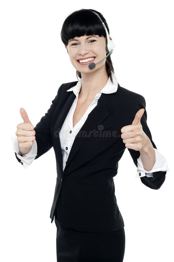 Gorgeous Telecaller Showing Double Thumbs Up Stock Photo - Image of ...