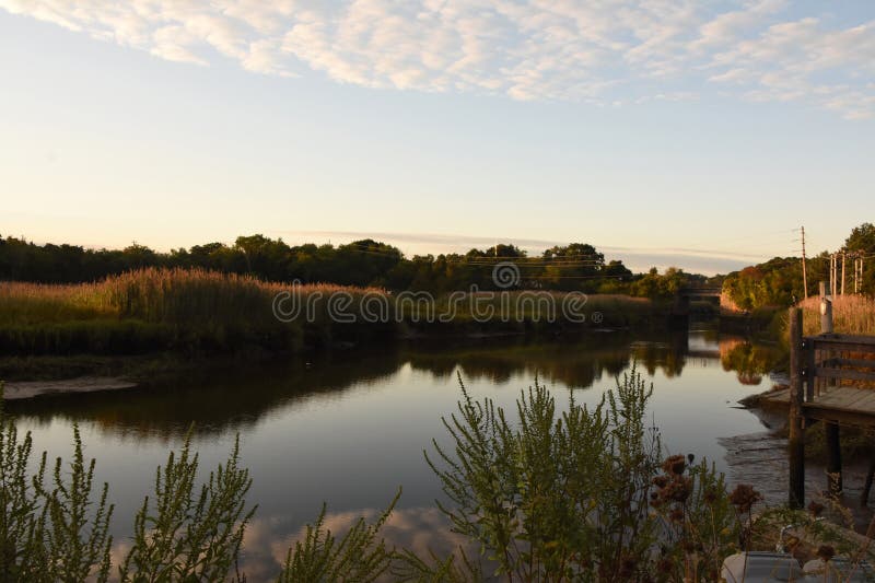 Gorgeous View of Jones River with Sun Reflections Stock Image - Image ...