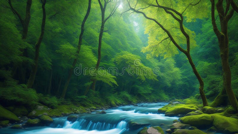 A Gorgeous View of a Stream Running through a Lush Green Forest AI ...