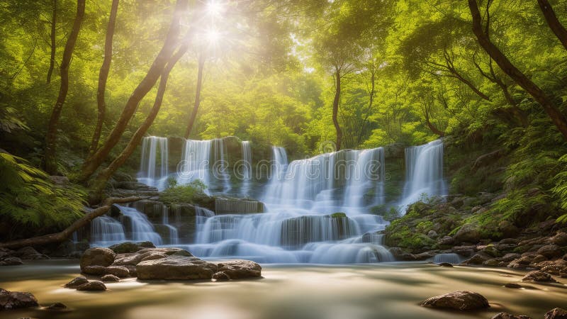 A Gorgeous Waterfall in the Middle of a Forest with Rocks and Trees AI ...