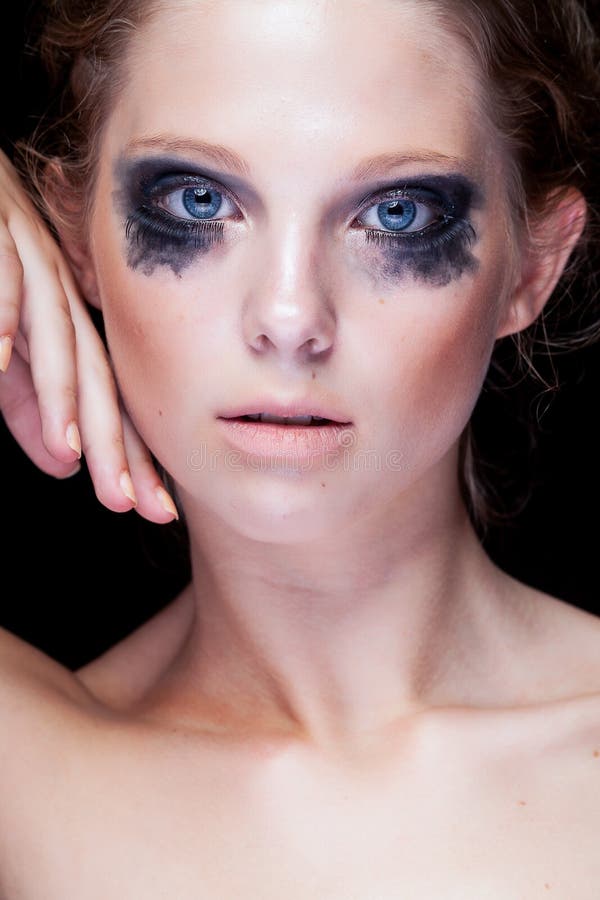 Gorgeous Woman with Black Crying Make Up Stock Photo - Image of human ...