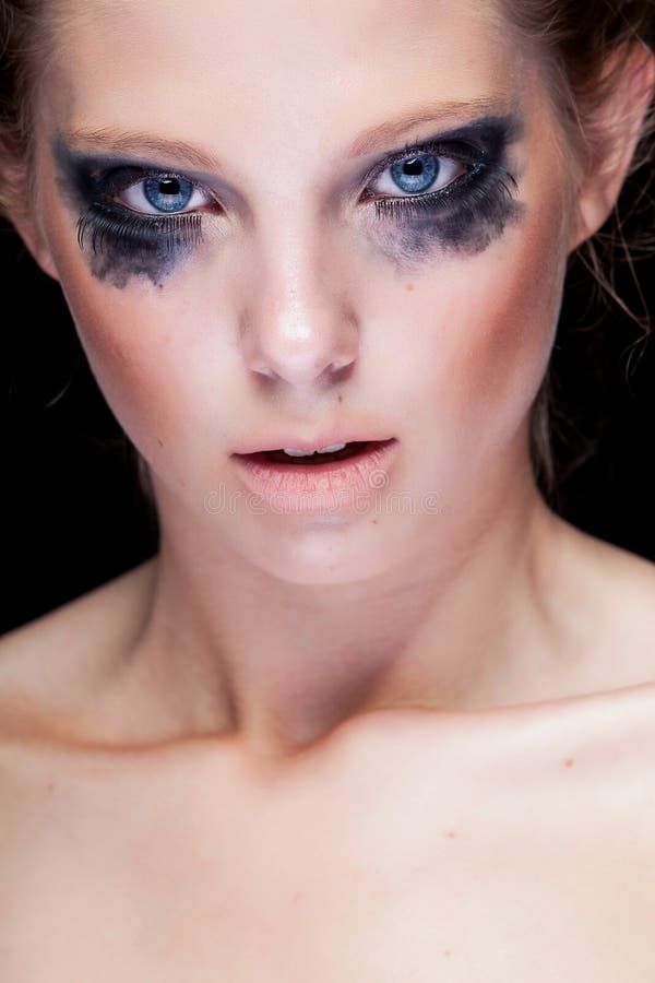Gorgeous Woman with Black Crying Make Up Stock Image - Image of ...