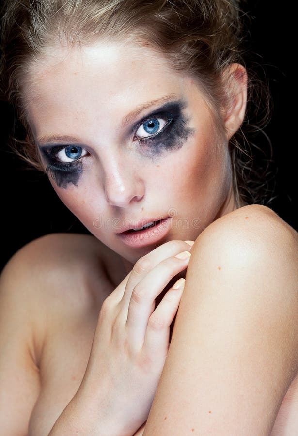 Gorgeous Woman with Black Crying Make Up Stock Photo - Image of brown ...