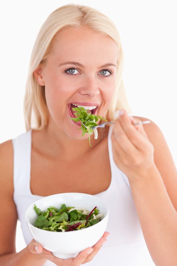 Gorgeous Woman Eating Salad Stock Photo - Image of full, diet: 20681706