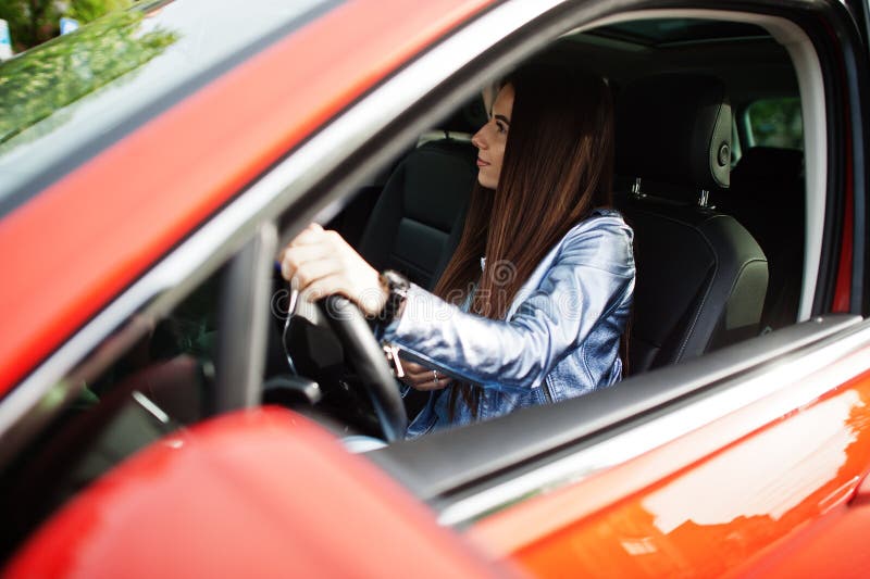 Gorgeous Woman Sitting Inside Car Interior Stock Image - Image of ...