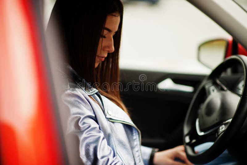 Gorgeous Woman Sitting Inside Car Interior Stock Image - Image of ...