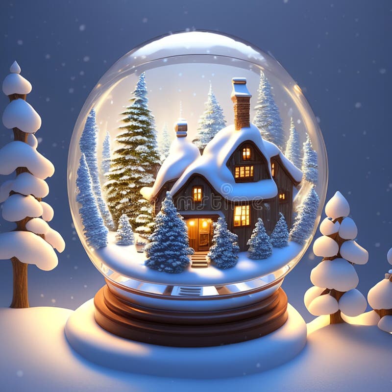 Gorgeous Wooden House Inside a Snowglobe, AI Stock Illustration ...