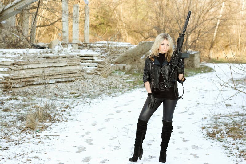 Gorgeous Young Blonde with a Gun Stock Image - Image of dangerous ...