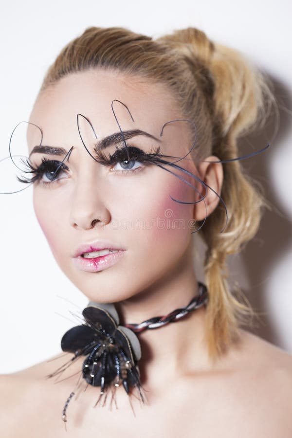 Gorgeous Young Model with Perfect Art Make Up and Long False Eyelashes ...