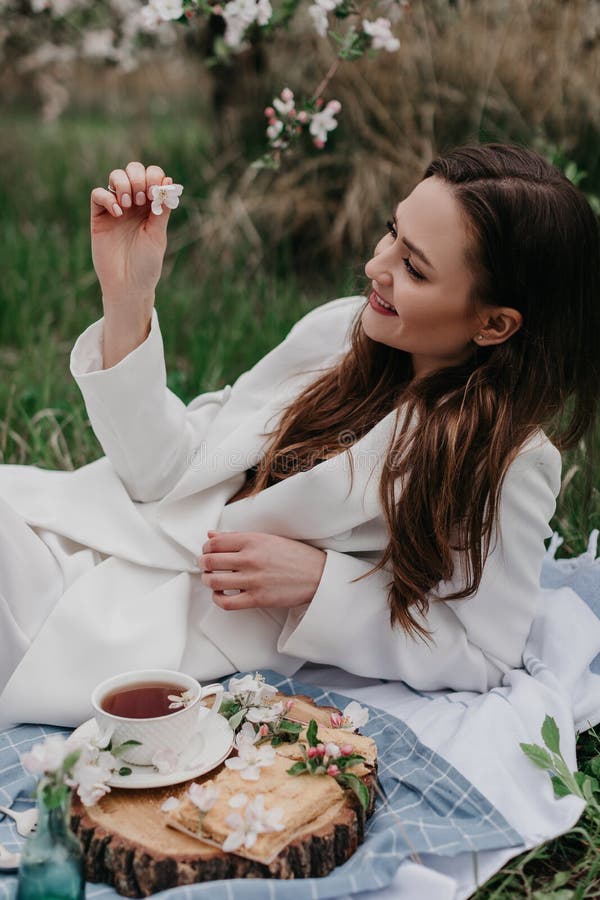 Gorgeous Young Model Posing in Garden Stock Image - Image of hair ...