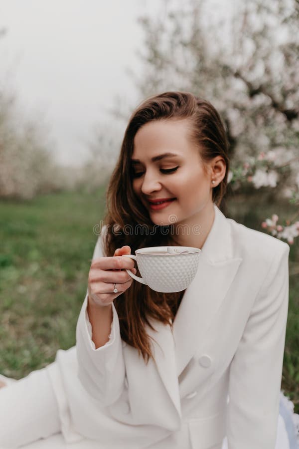 Gorgeous Young Model Posing in Garden Stock Image - Image of people ...