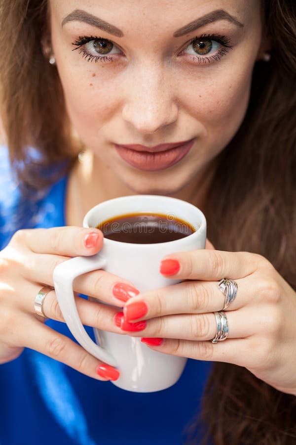 Gorgeous Young Woman Drinking a Cup of Coffee Stock Image - Image of ...