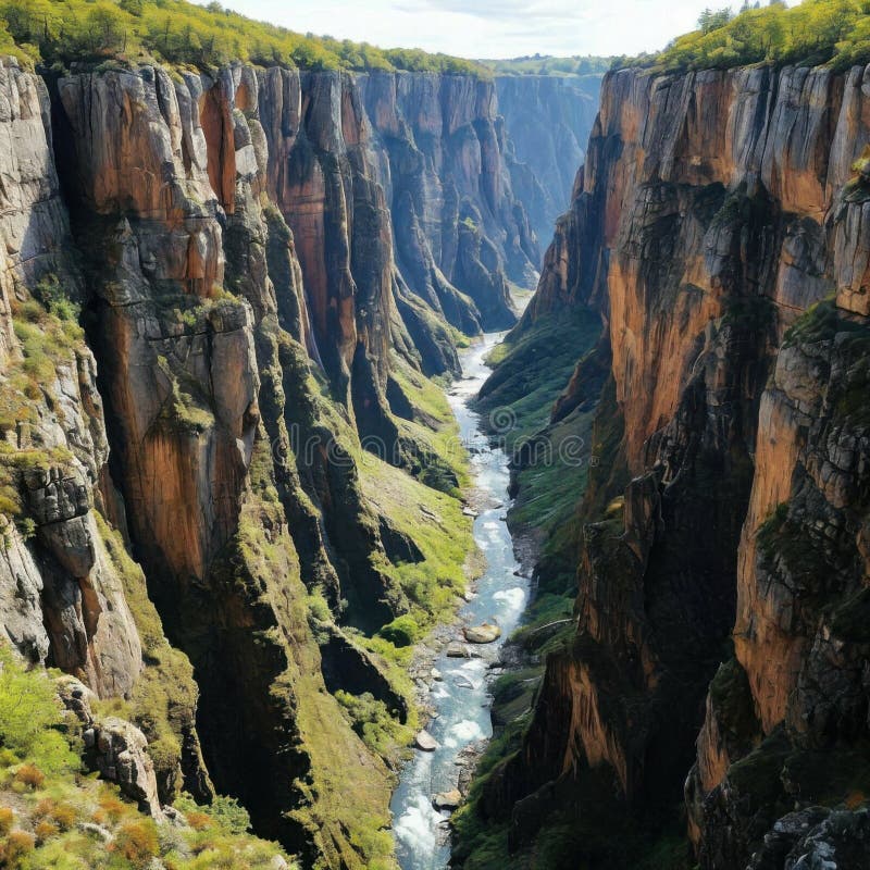 Gorges, Deep Canyons with Steep Cliffs, with a River Flowing Along the ...
