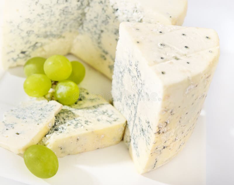 Blue cheese and grapes stock photo. Image of close, milk - 14384894