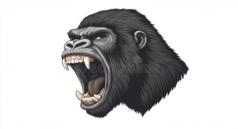 Gorilla Cartoon Character with a Furious Expression and Razor-Sharp ...