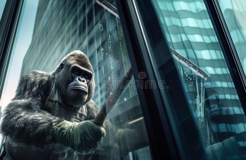 Gorilla Cleaning a Window of a Skyscraper, AI-generated. Stock ...