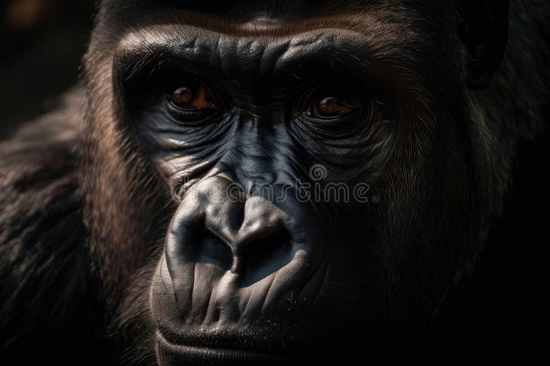 Gorilla, with Close-up of Its Face and Eyes, Looking Majestic and Powerful Stock Illustration ...