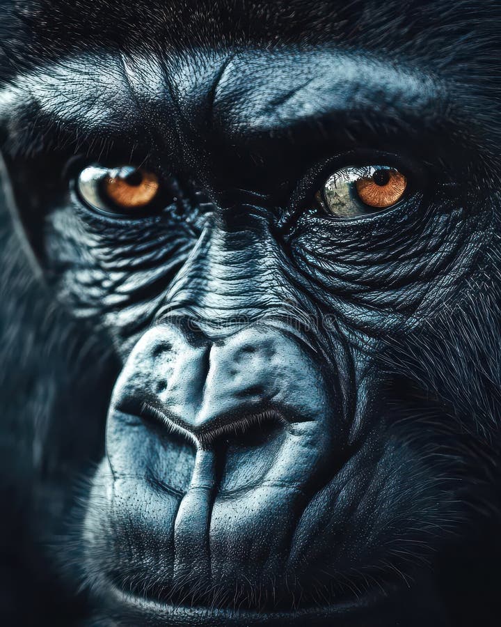 Gorilla Face with Intense Stare in Dark Lighting Stock Illustration ...