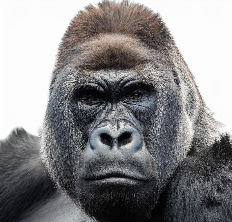 Gorilla with Dark Fur and Serious Expression of the Muzzle, Isolated on ...