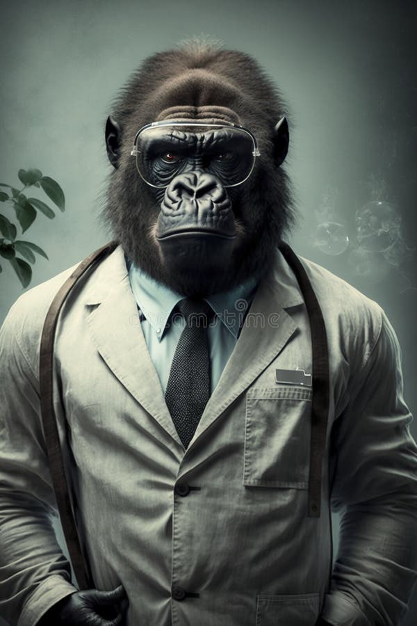 Gorilla with Glass Wearing Lab Coat Stock Illustration - Illustration of endangered, american ...