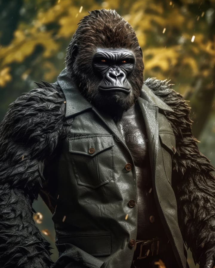 Gorilla in a Green Jacket. Created by Generative Artificial ...