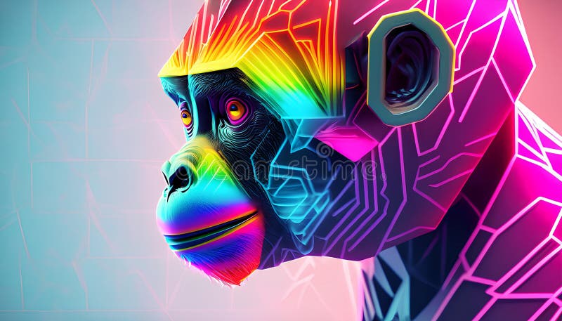 Gorilla and Monkeys with Neon Colors Stock Photo - Image of face, font ...